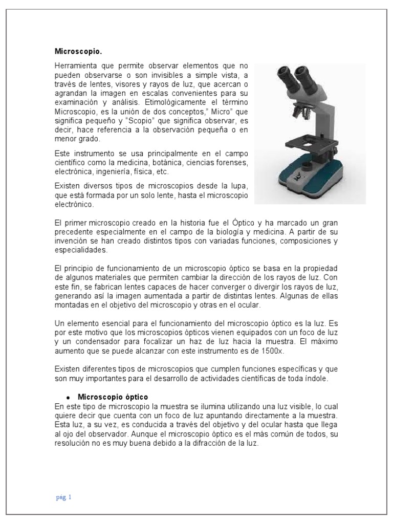 Tipos y funciones del microscopio | PDF | Microscopio | Óptica