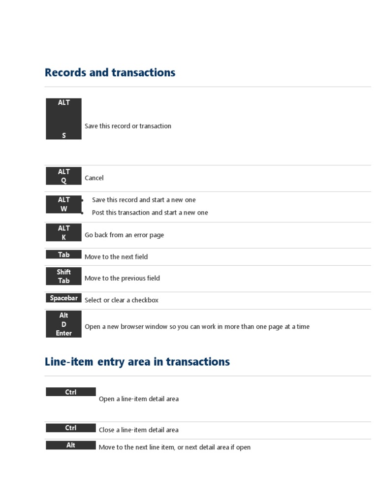 Sage Intacct Keyboard Shortcuts | PDF | Keyboard Shortcut | Control Key