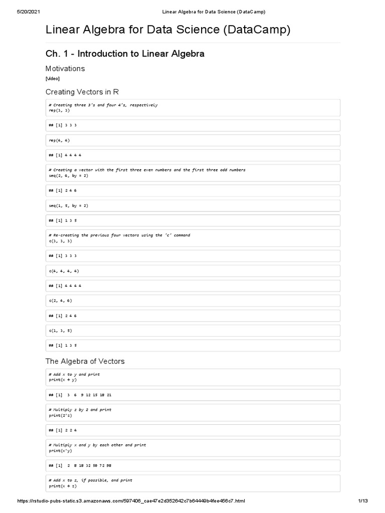 Linear Algebra For Data Science Datacamp Pdf