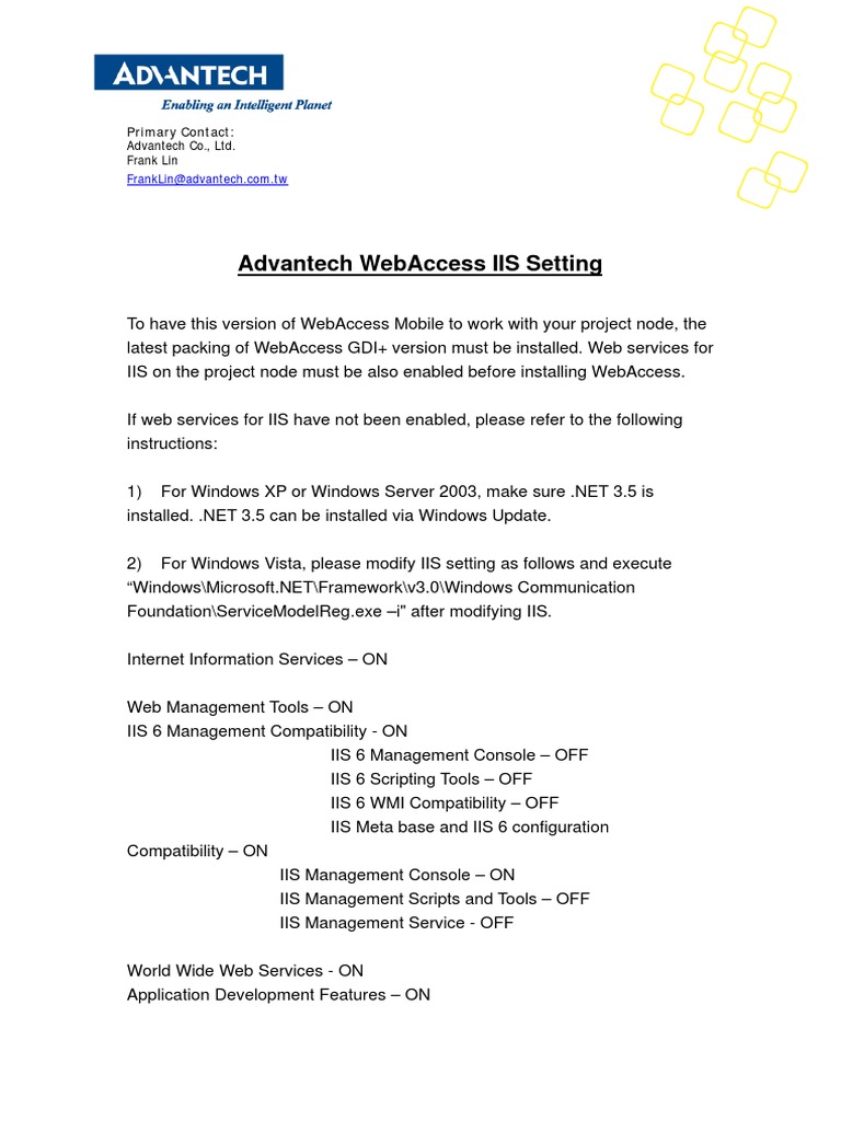Advantech WebAccess IIS Setting | PDF | Internet Information Services | Networking