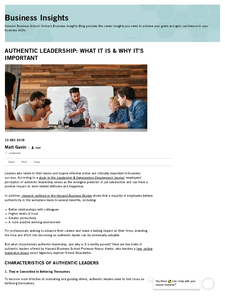 HBR ARTICLE Authentic Leadership - What It Is & Why It's Important ...