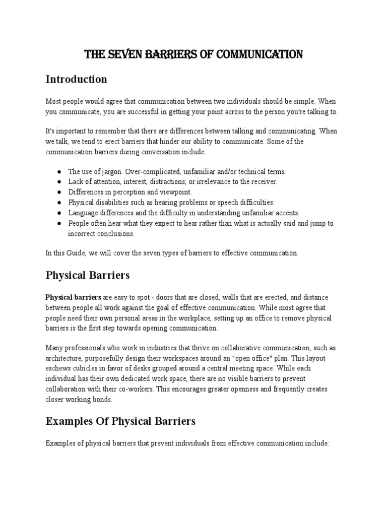 Seven Barriers to Communication | PDF | Communication | Nonverbal ...