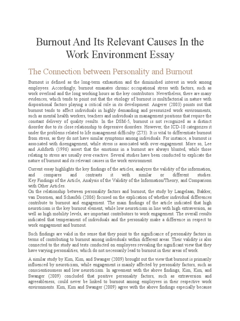 Connection Between Personality and Burnout | PDF | Occupational Burnout ...