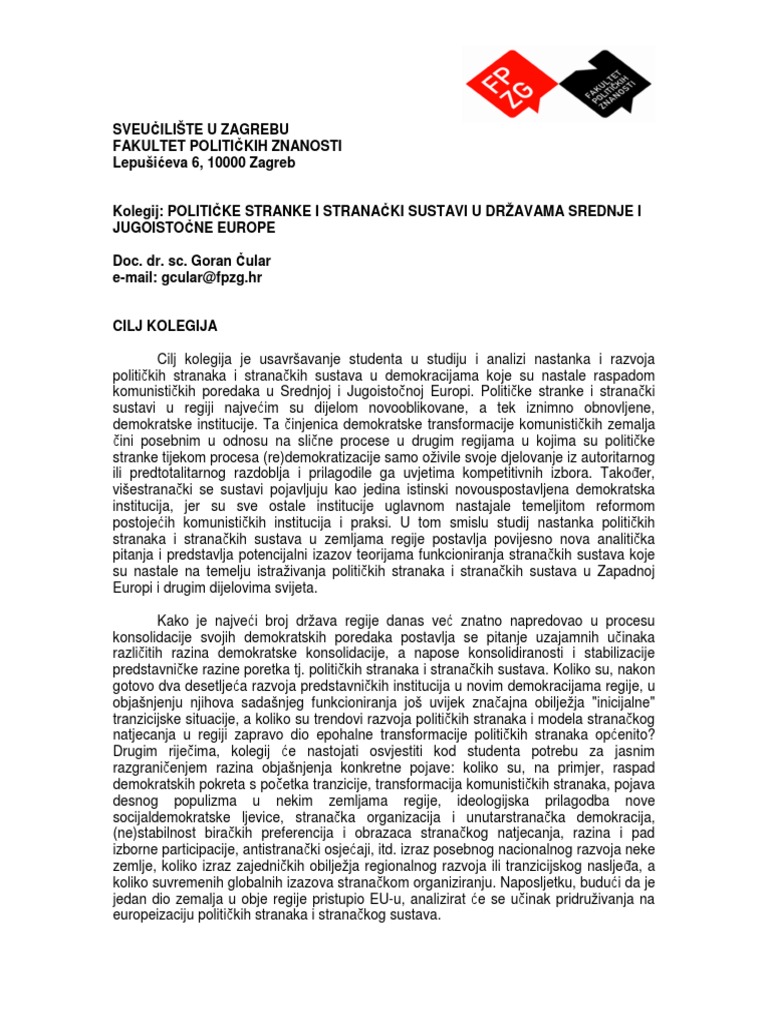 Politicke Stranke I Stranacki Sustavi Srednje I Jugoistocne Europe | PDF