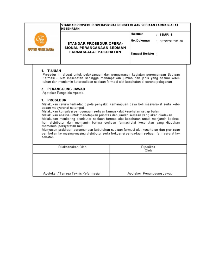 Standar Prosedur Operasional Pengelolaan Sediaan Farmasi Apotek Firgiz