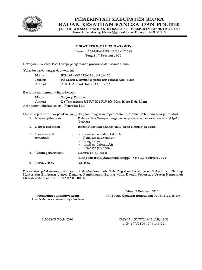 Surat Perintah Tugas (SPT) | PDF