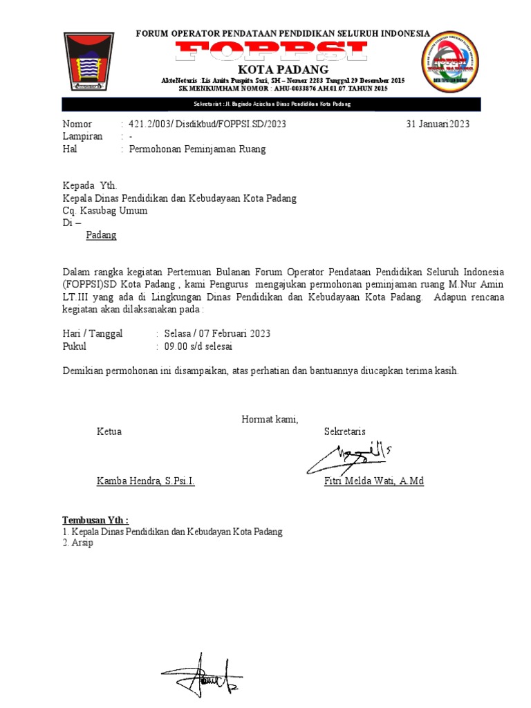 Contoh Surat Permohonan Peminjaman Ruang, BMN Dan Surat Pernyataan | PDF