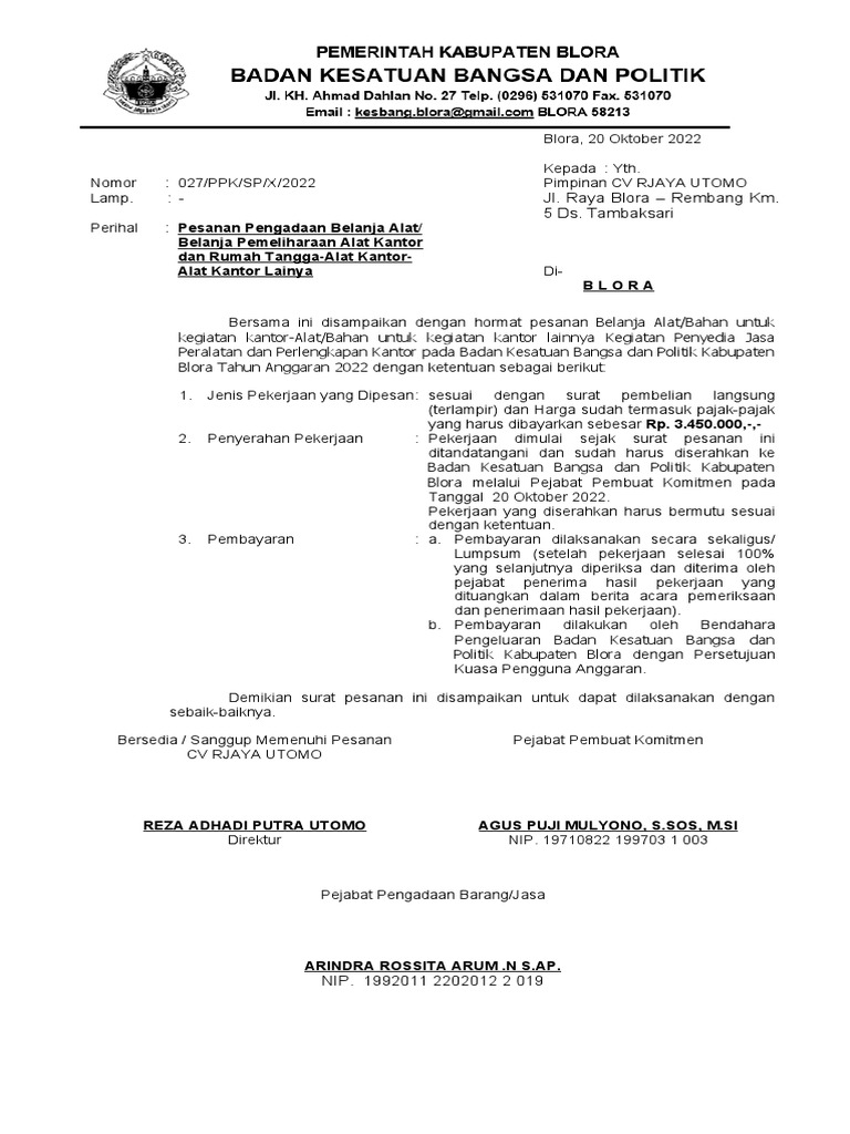 Surat Pesan Mamin Kesbang | PDF