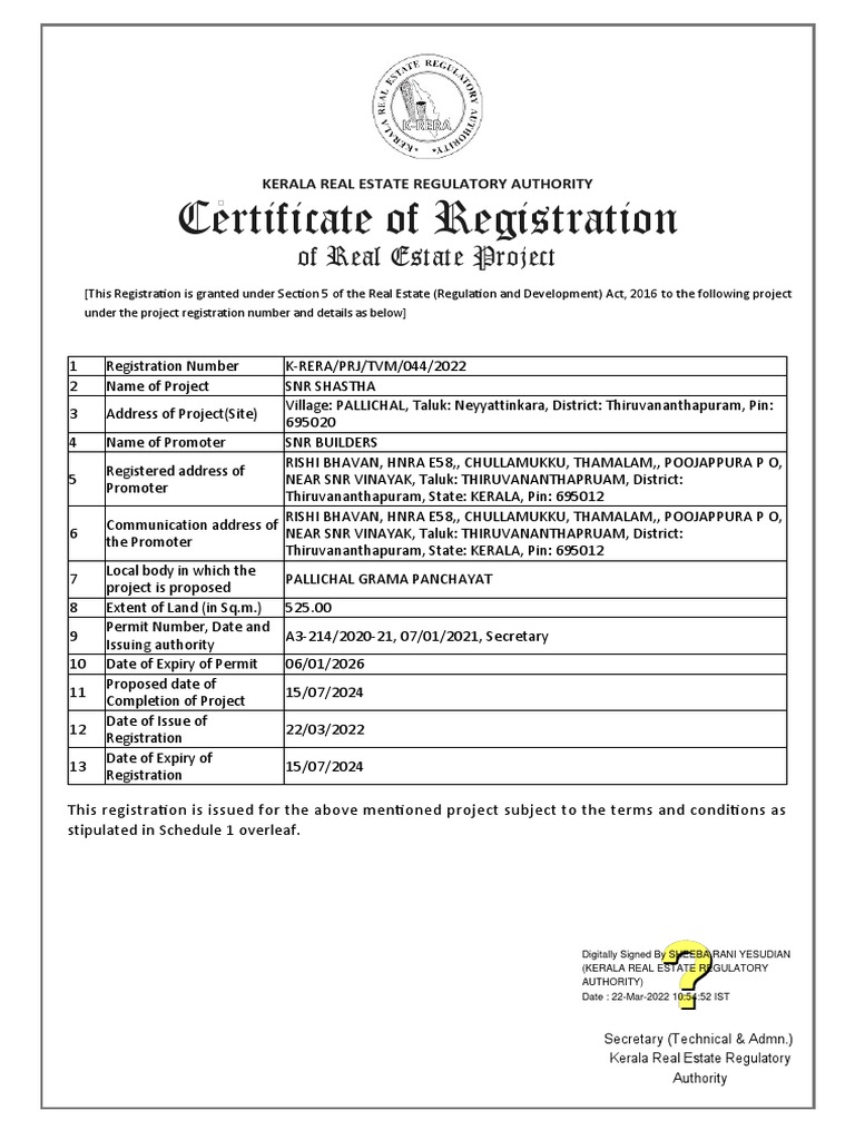 RERA Certificate | PDF | Civil Law (Common Law) | Legal Documents