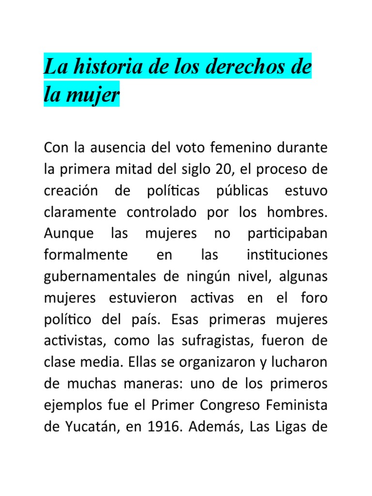 La Historia de Los Derechos de La Mujer | Descargar gratis PDF | Mujer | Feminismo