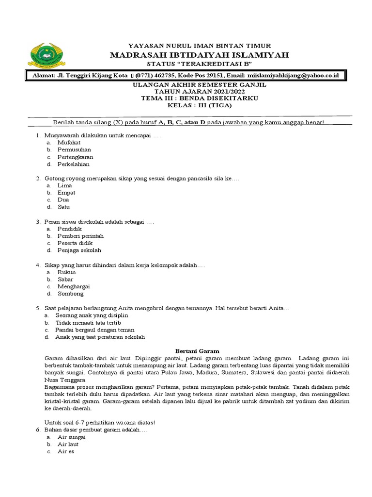 Soal Ujian Tema 3 | PDF