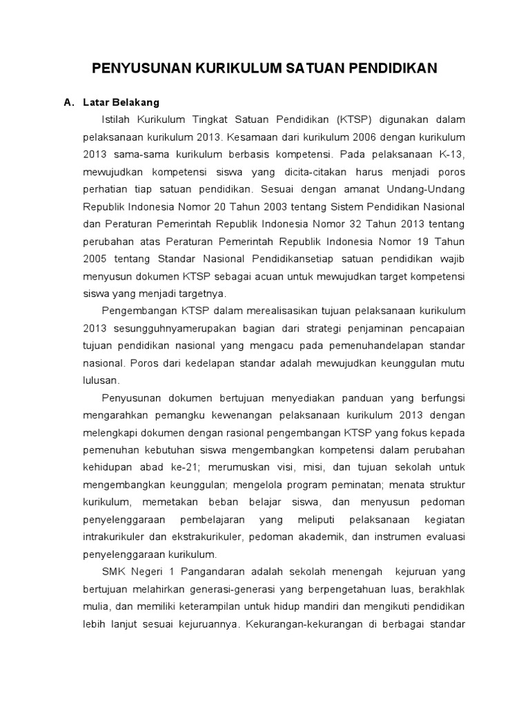 Penyusunan Kurikulum Satuan Pendidikan | PDF