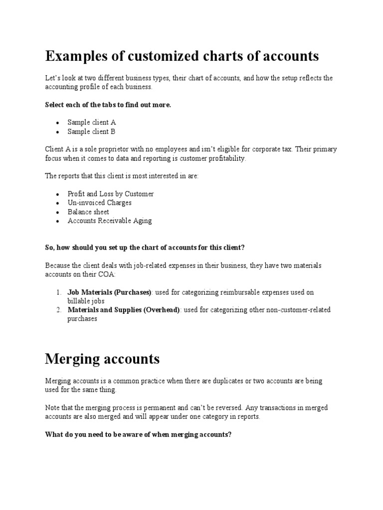 Examples of Customized Charts of Accounts | PDF | Debits And Credits ...