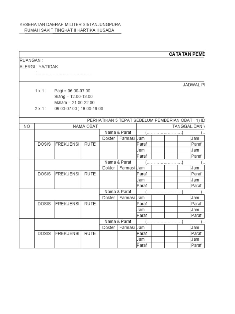 Form Catatan Pemberian Obat | PDF