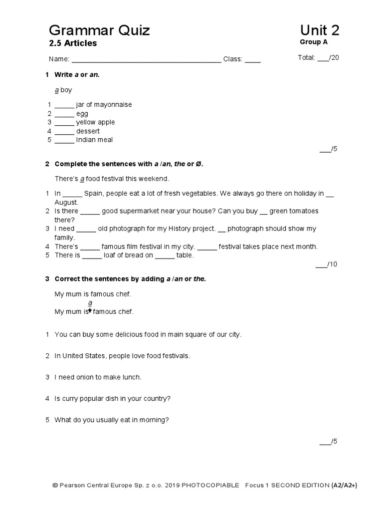 Focus1 2E Grammar Quiz Unit2.5 GroupA | PDF