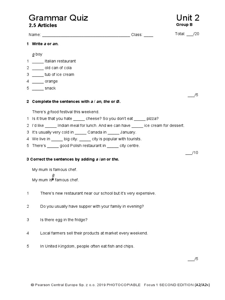 Focus1 2E Grammar Quiz Unit2.5 GroupB | PDF