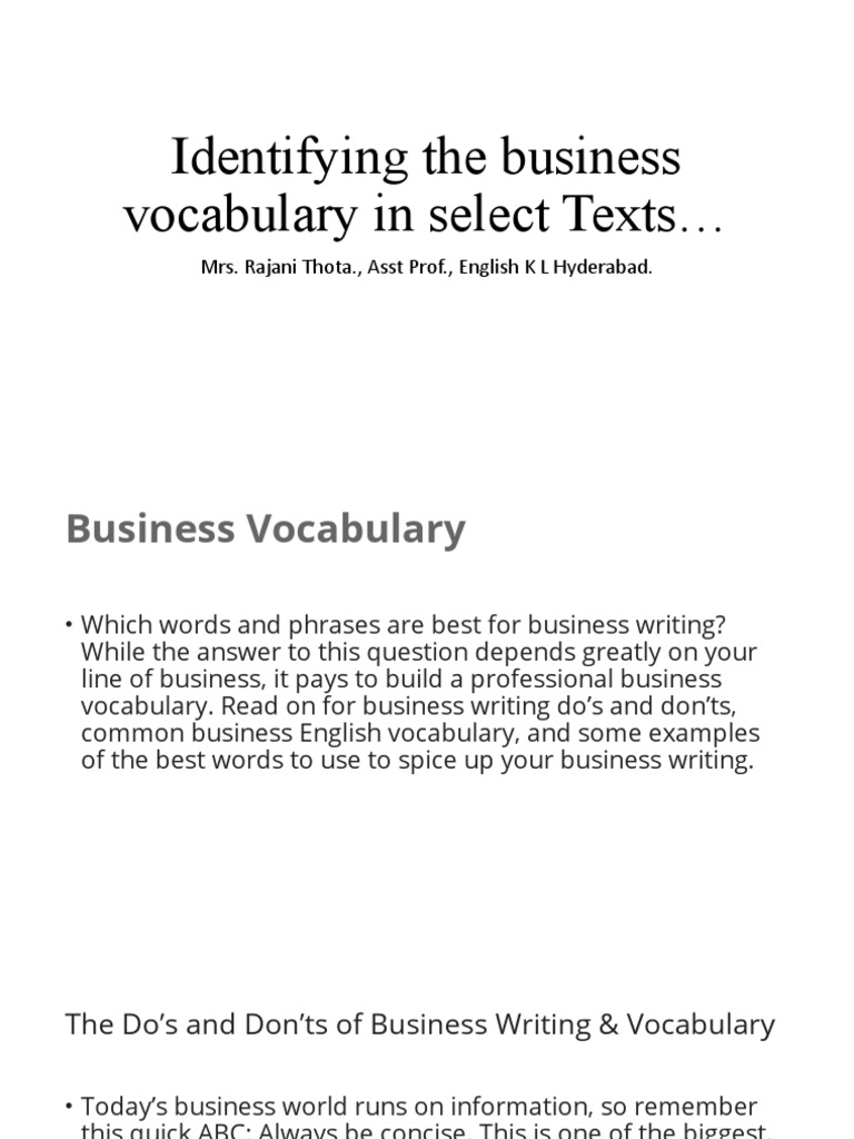 Essential Business Vocabulary Tips | PDF | Communication | Linguistics