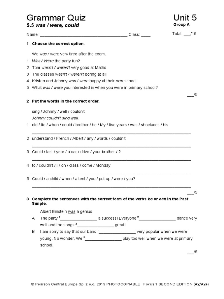 Focus1 2E Grammar Quiz Unit5.5 GroupA | PDF