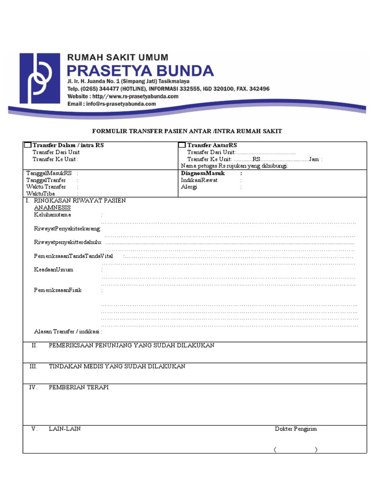 Formulir Transfer Pasien Rujukan | PDF