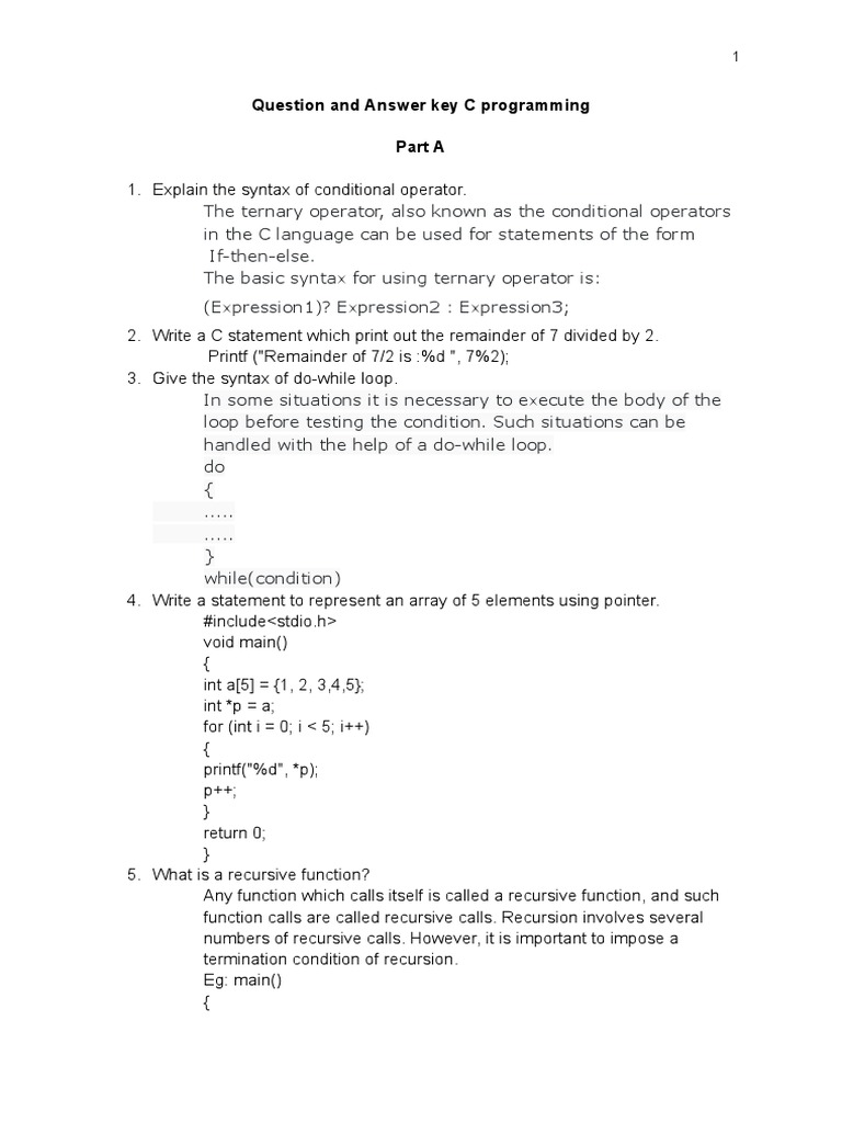 C Programming Part A Pdf Pointer Computer Programming Parameter Computer Programming