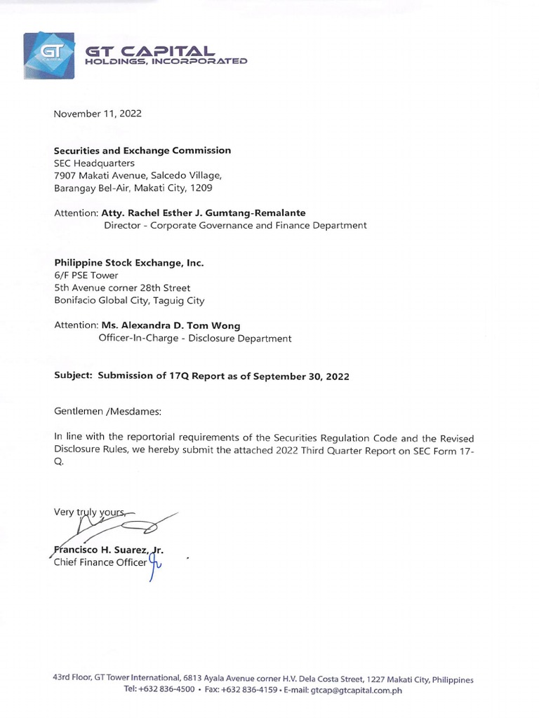GT Capital Holdings Inc. and Subsidiaries - SEC Form 17Q SEPT2022 ...