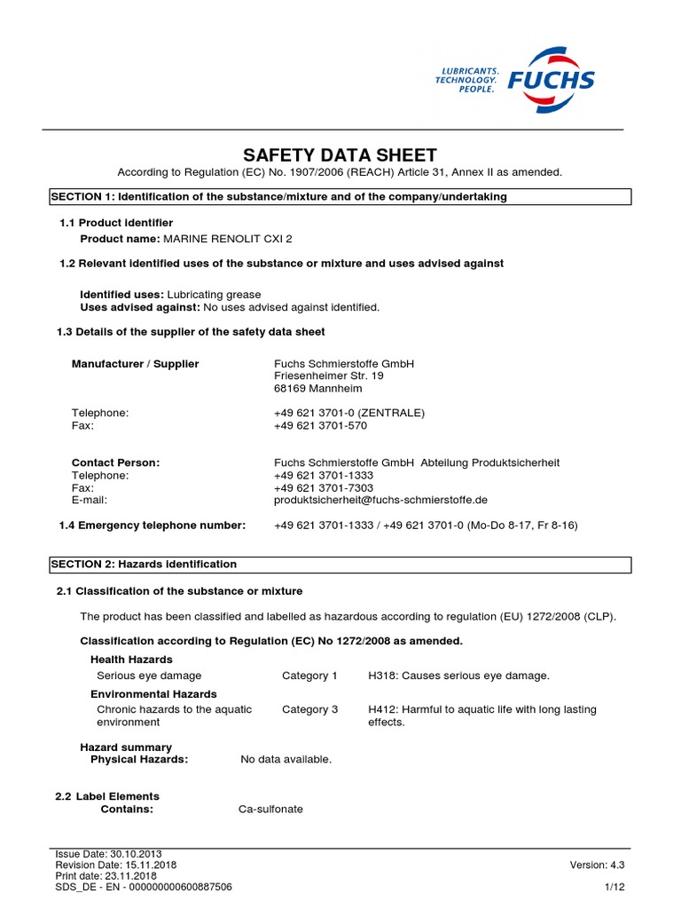 MSDS Renolit Cxi 2 | PDF | Dangerous Goods | Firefighting