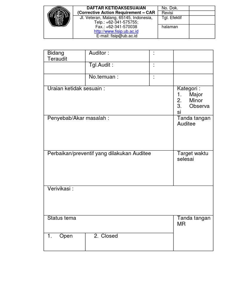 Contoh Catatan CAPA-13 | PDF