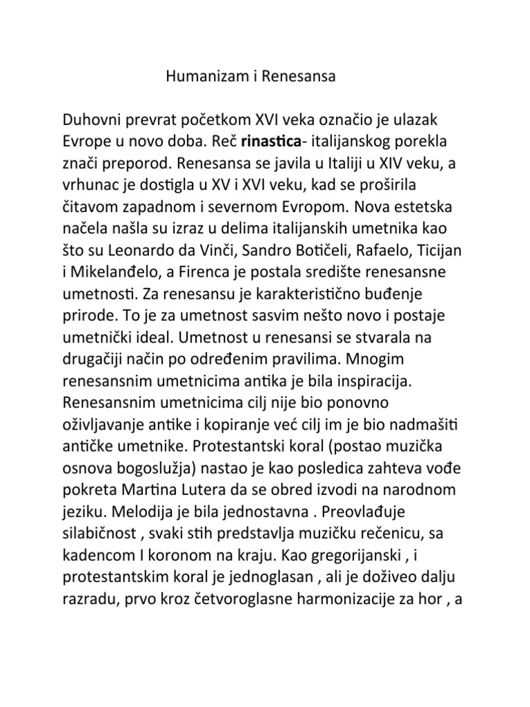 Humanizam I Renesansa | PDF