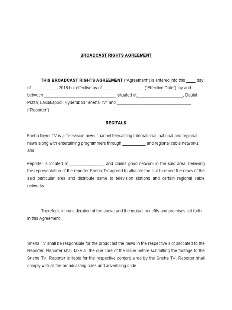 Broadcast Rights Agreement | PDF | Civil Law (Legal System) | Business Law