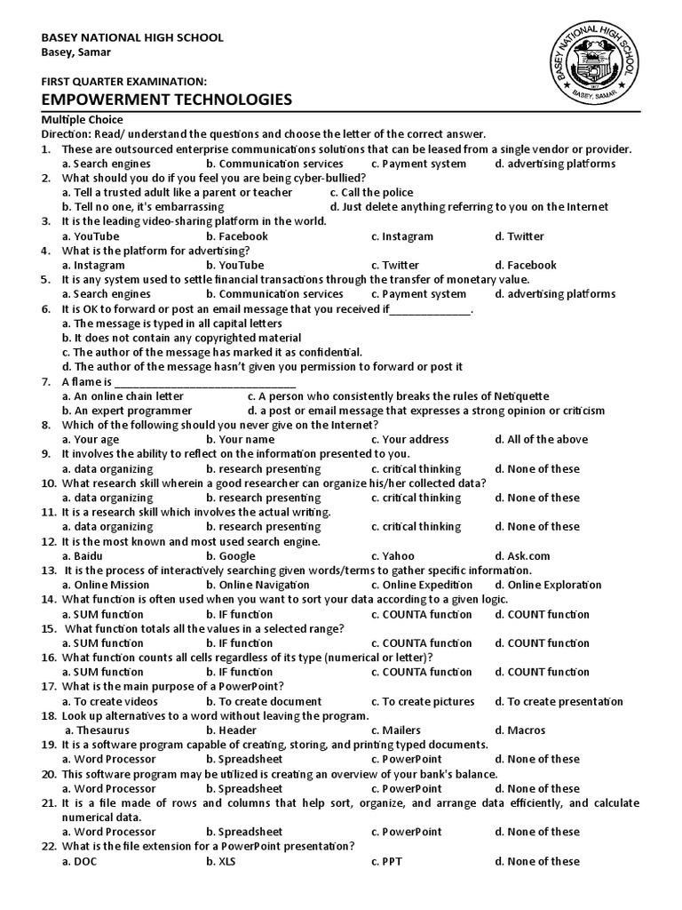 1ST Quarter Exam | PDF | Software | Input/Output 1ST Quarter Exam | PDF | Software | Input/Output