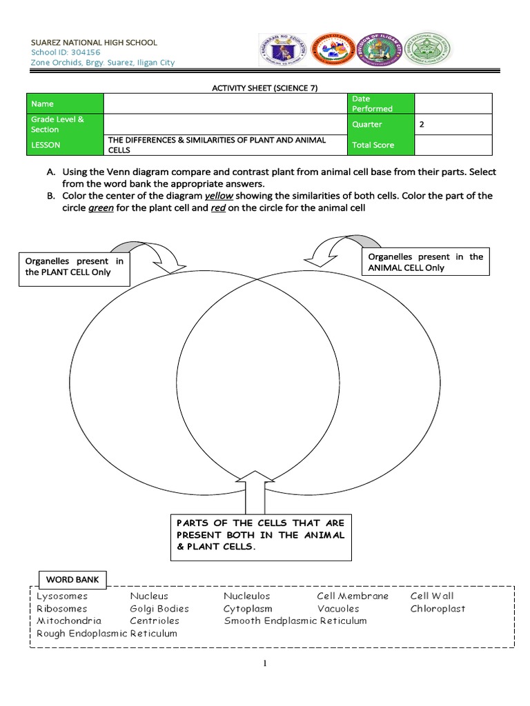 Comparing and Contrasting Plant and Animal Cell Parts | PDF | Cell ...
