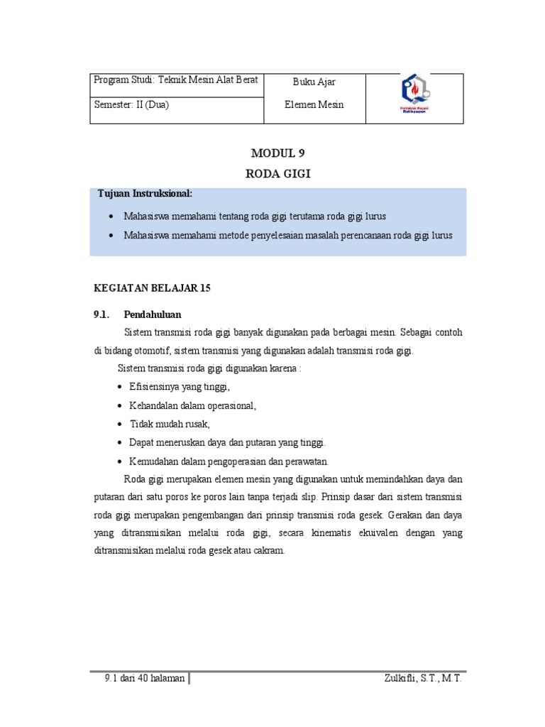 Modul 9 Roda Gigi1 | PDF
