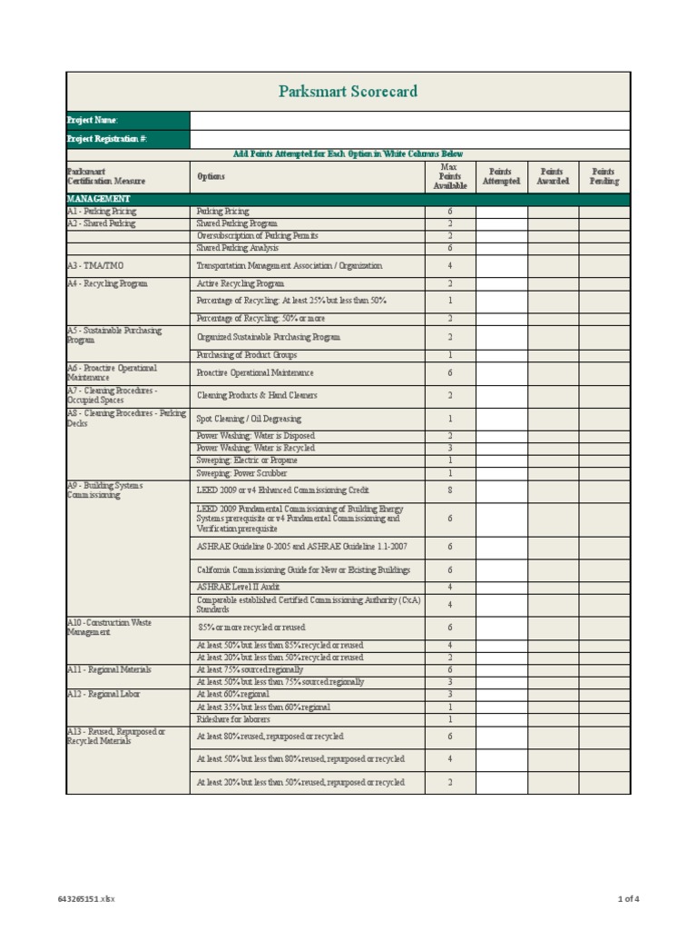 Parksmart Scorecard | PDF | Recycling | Lighting