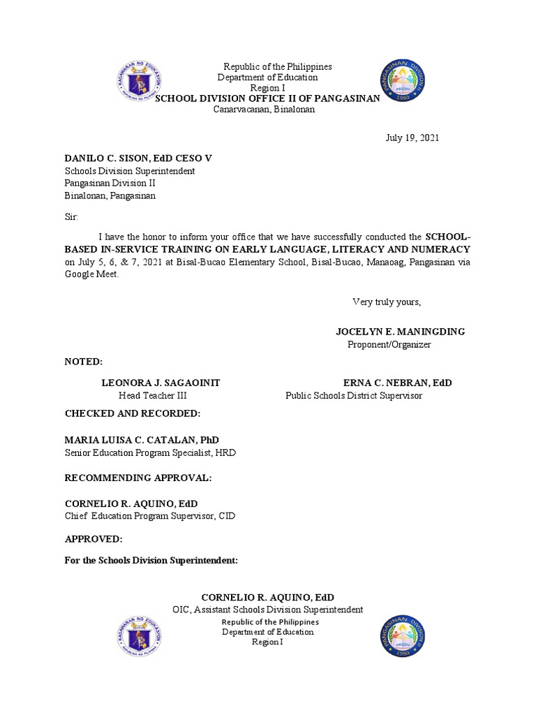 Narrative Report On Elln Indorsement Letter Inset 2021 | PDF | Learning ...