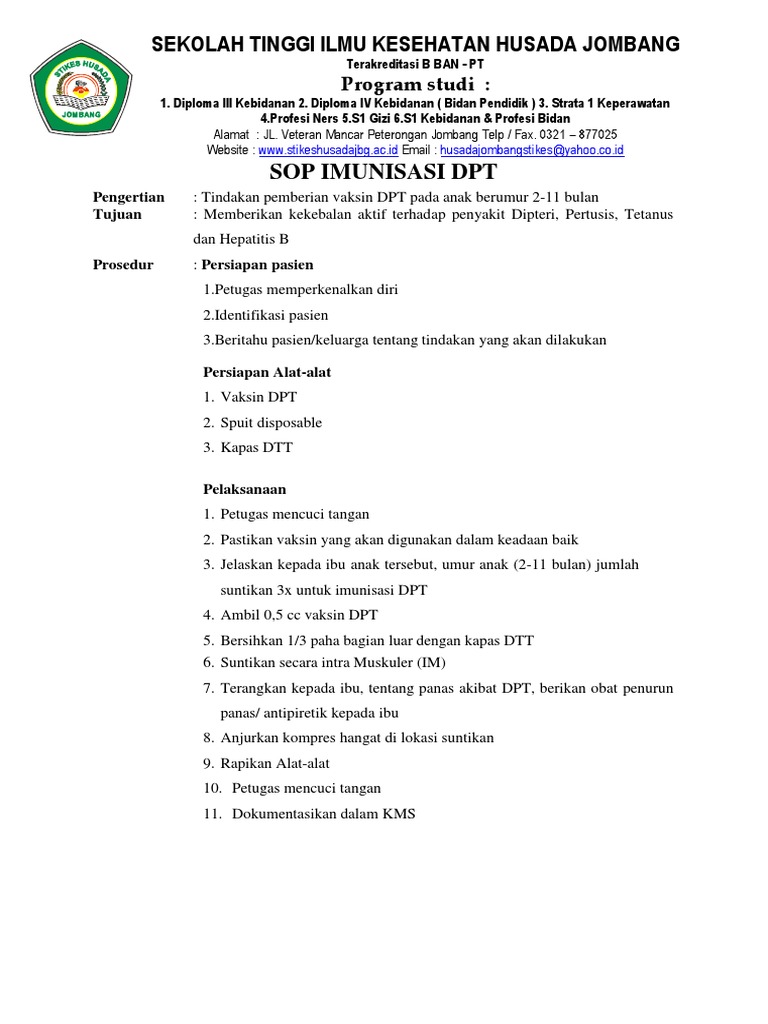 Sop Imunisasi DPT | PDF