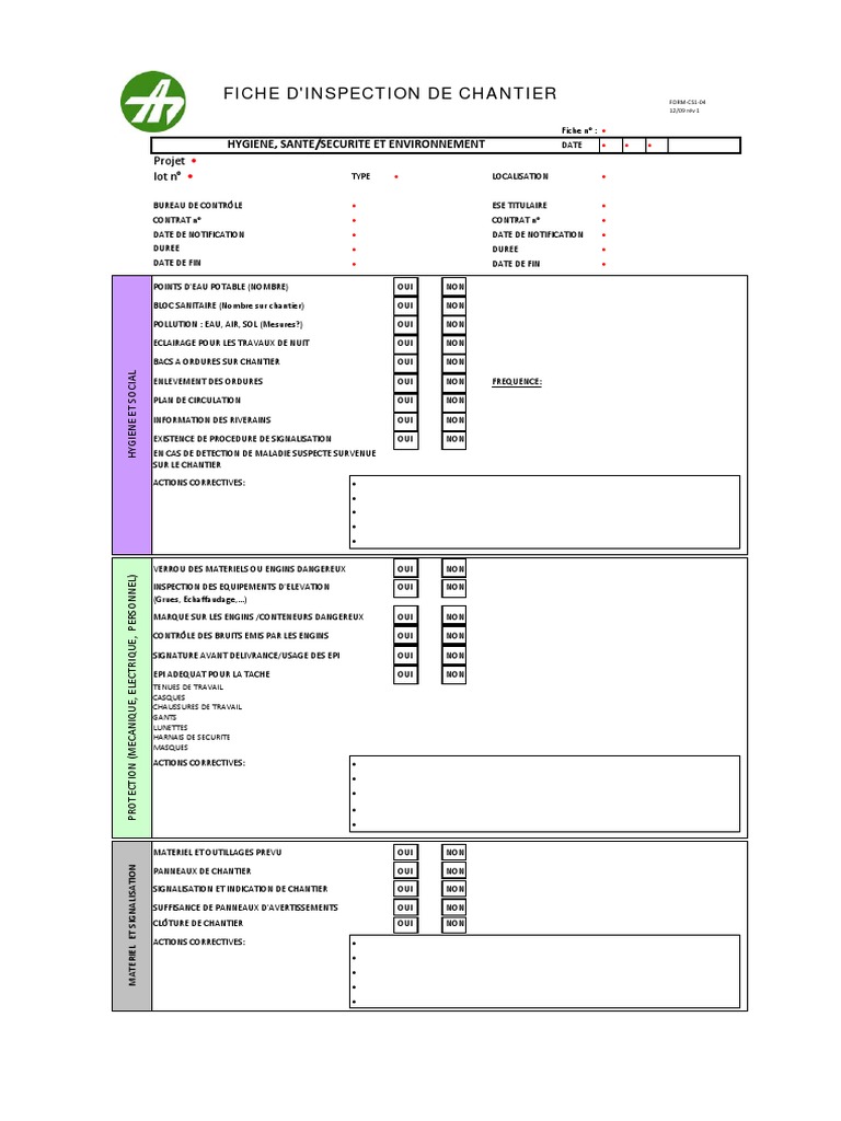 Fiche D'Inspection de Chantier: Projet Lot N° | PDF | Sécurité