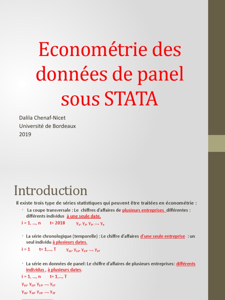 Econométrié Dés Donnéés Dé Panél Sous STATA: Dalila Chenaf-Nicet ...