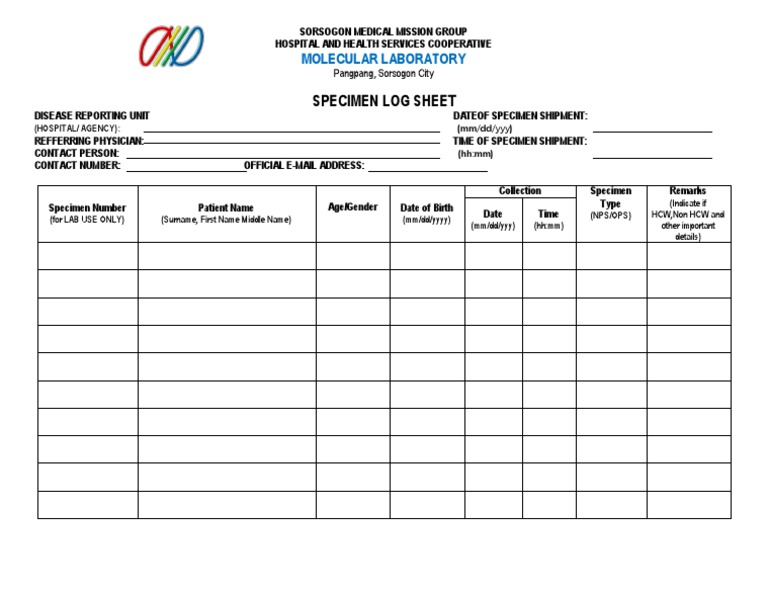 Specimen Log Sheet | PDF