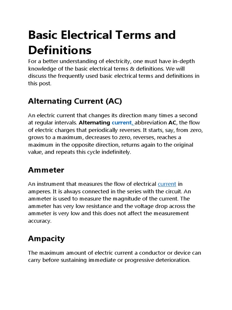 Basic Electrical Terms and Definitions | Download Free PDF | Electric Current | Capacitor