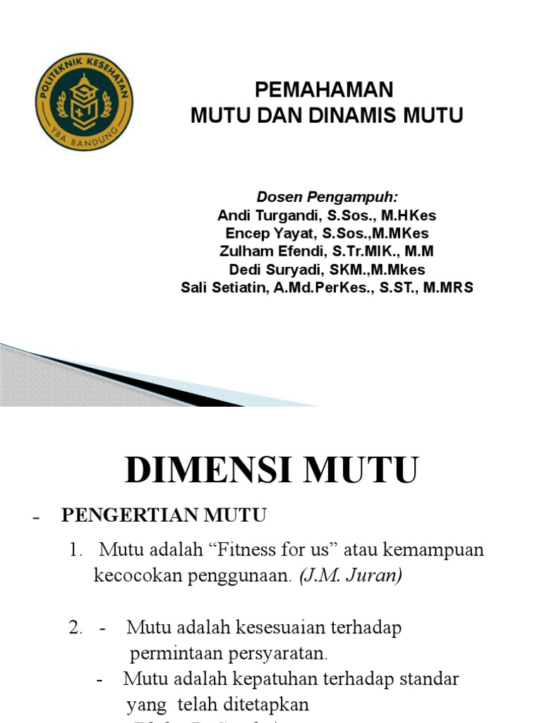 Pemahaman Mutu Dan Dimensi Mutu | PDF