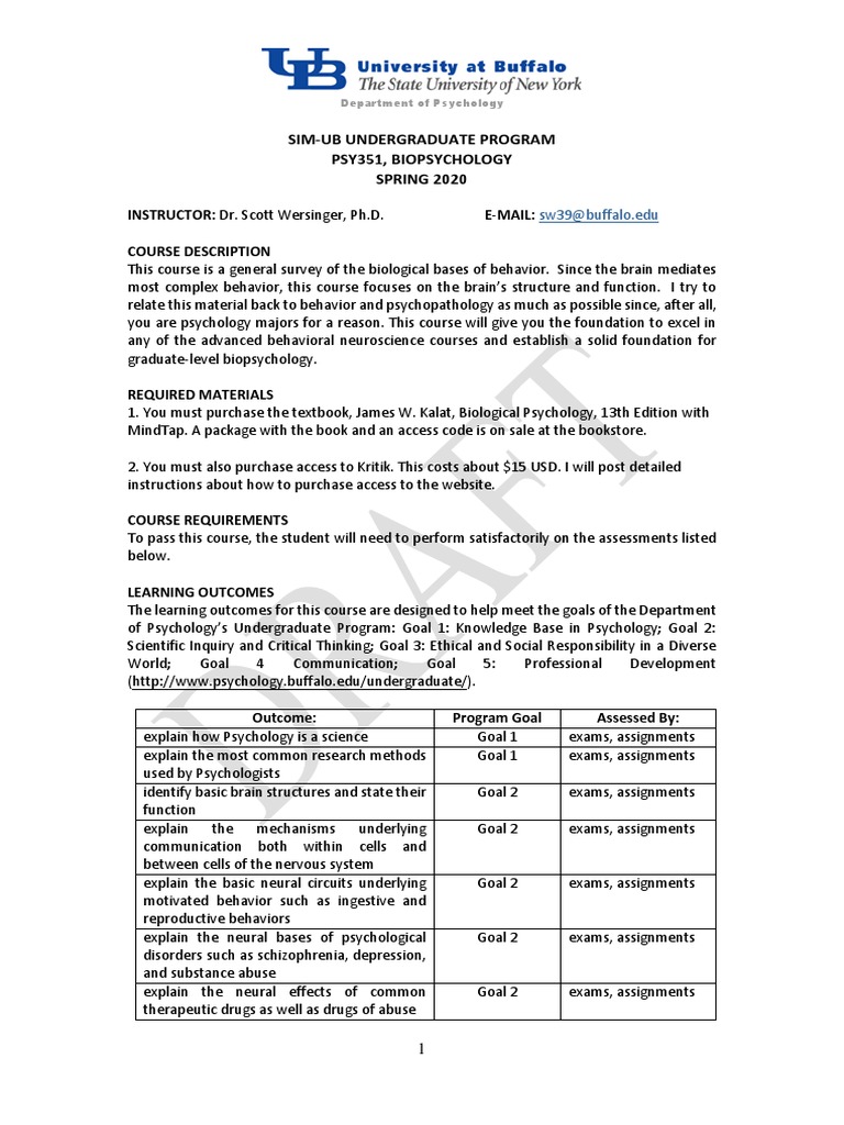 PSY351 Spring 2020 Singapore Syllabus | PDF | Academic Dishonesty | Psychology