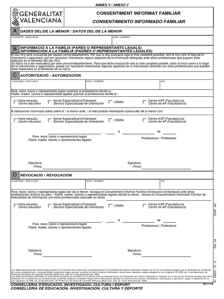 Annex V Consentiment Informat Familiar | PDF | Justicia | Crimen y ...