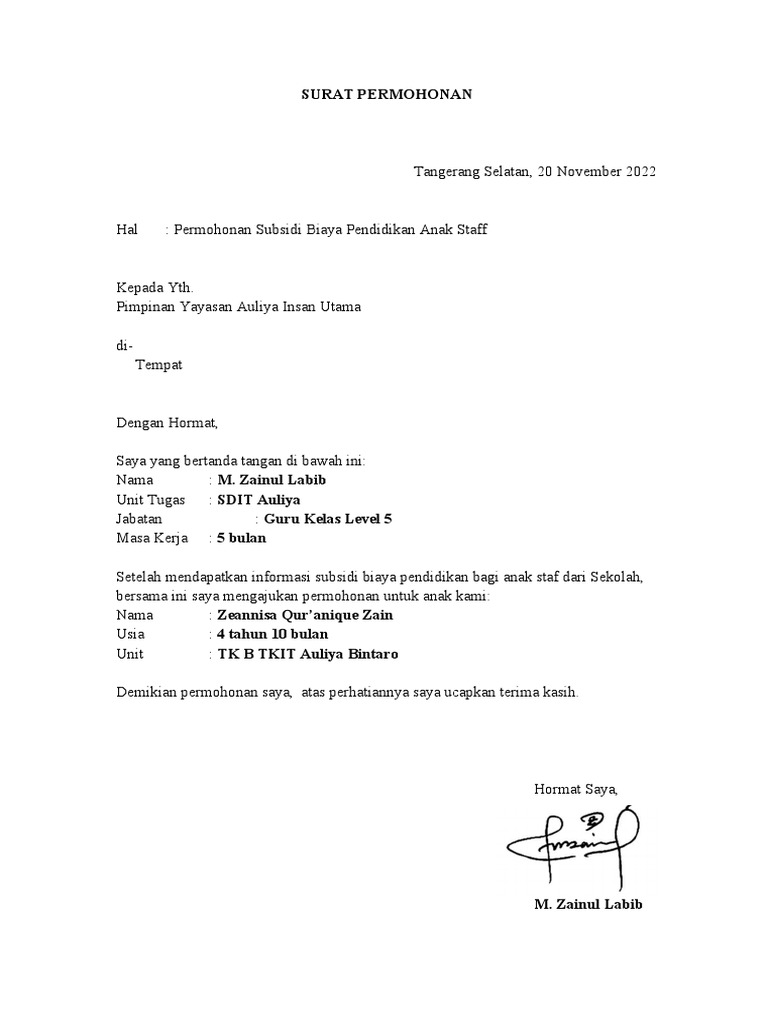 Contoh Surat Permohonan | PDF