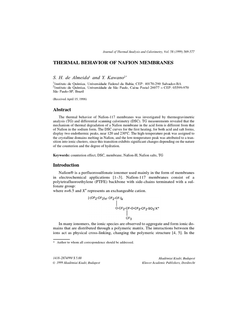 Thermal Behavior of Nafion Membranes | PDF | Differential Scanning ...