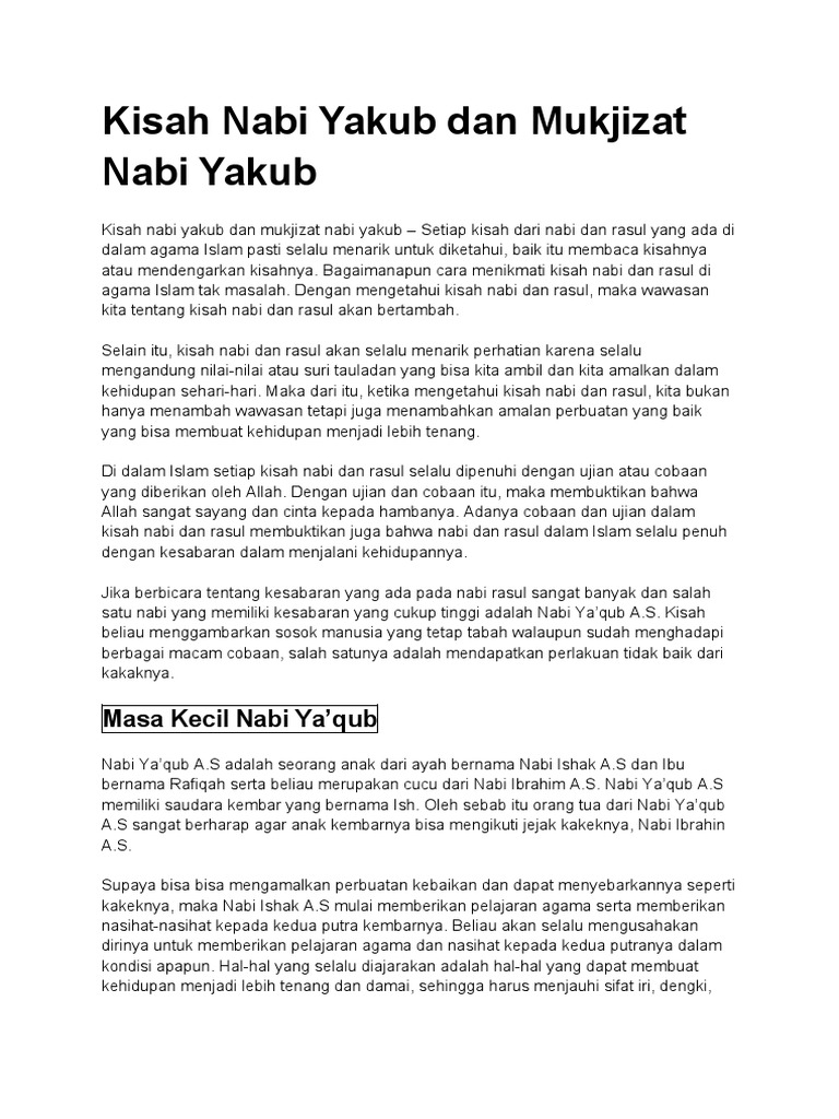 Kisah Nabi Yakub Dan Mukjizat Nabi Yakub Pdf