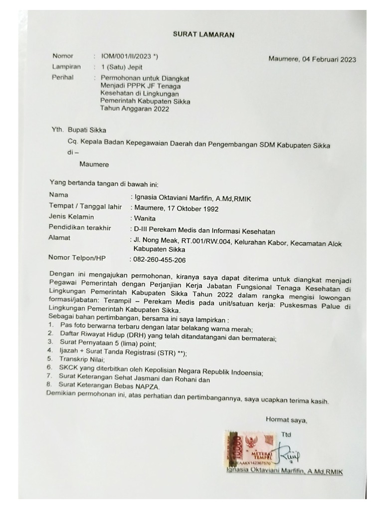 Surat Lamaran Fifin | PDF