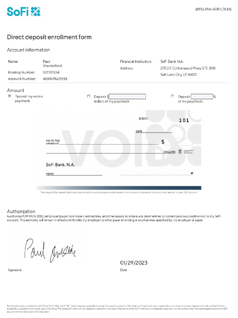 Paul Direct Deposit Enrollment Form | PDF