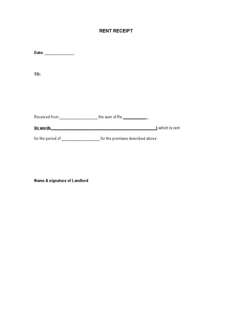 Rent Receipt Template Word | PDF