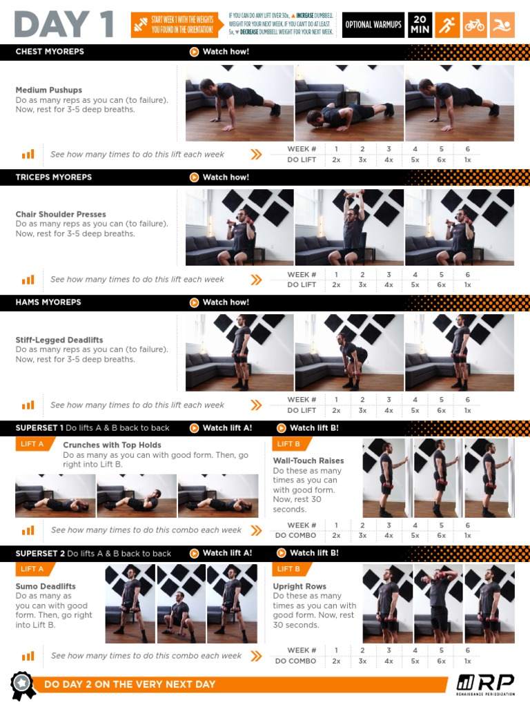 RP_Male_At_Home_Training_Program_6_Day_Workout | PDF | Weight | Physical Exercise