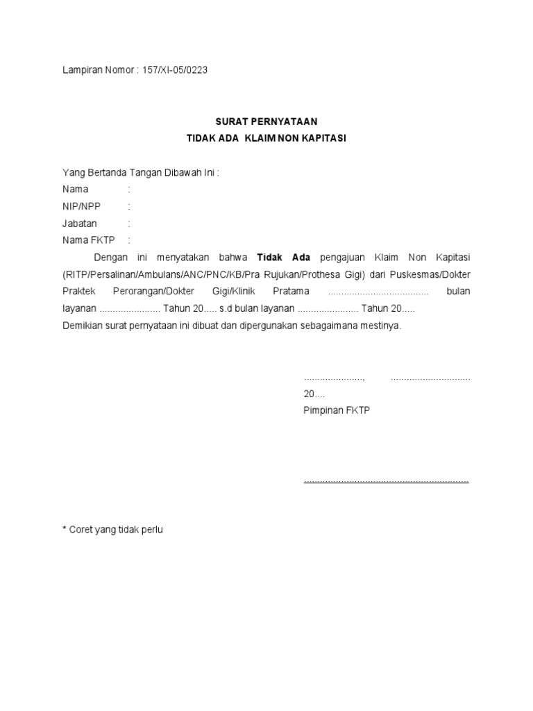 Lampiran Surat Pernyataan Tidak Ada Klaim | PDF